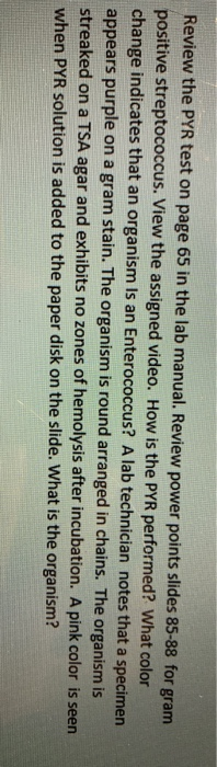 Review the PYR test on page 65 in the lab manual. | Chegg.com