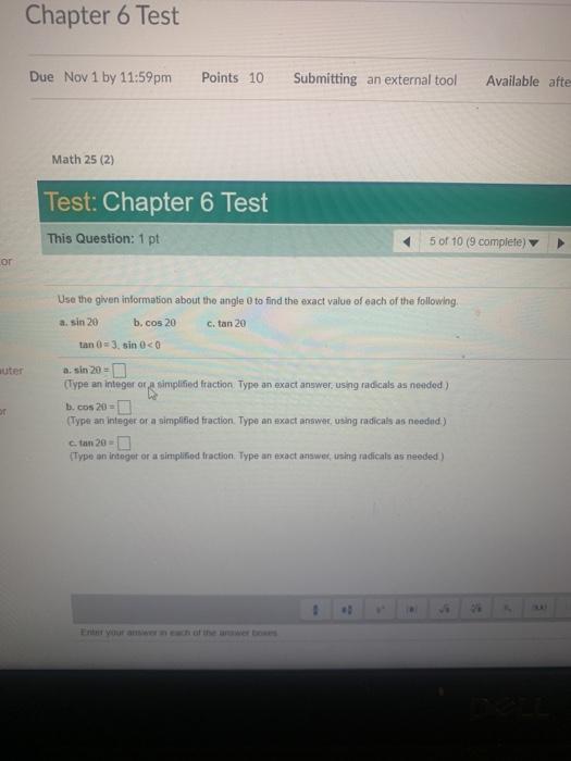 Solved Chapter 6 Test Due Nov 1 by 11:59pm Points 10 | Chegg.com