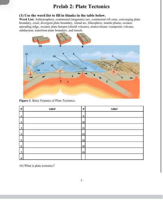 Solved Prelab 2: Plate Tectonics (1) Use the word list to | Chegg.com