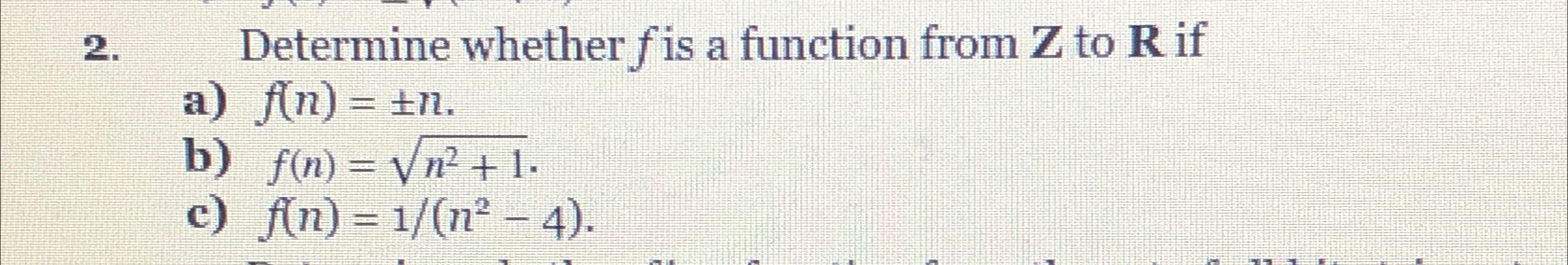 Solved Determine whether f ﻿is a function from Z ﻿to R | Chegg.com