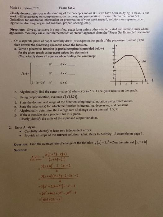 Solved Math 111 Spring 2021 Focus Set 2 Clearly demonstrate | Chegg.com