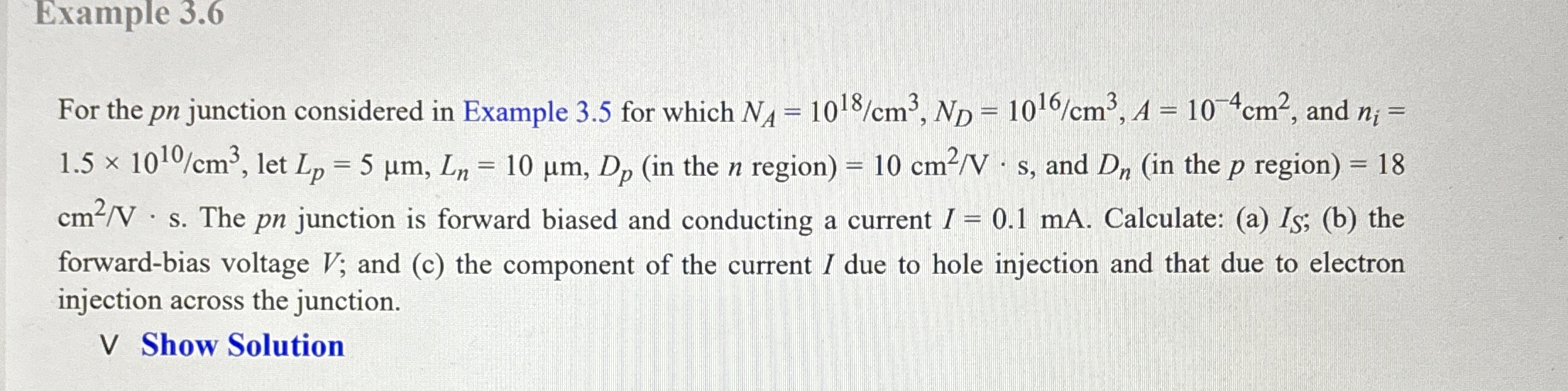 Solved Example 3.6For the pn ﻿junction considered in Example | Chegg.com