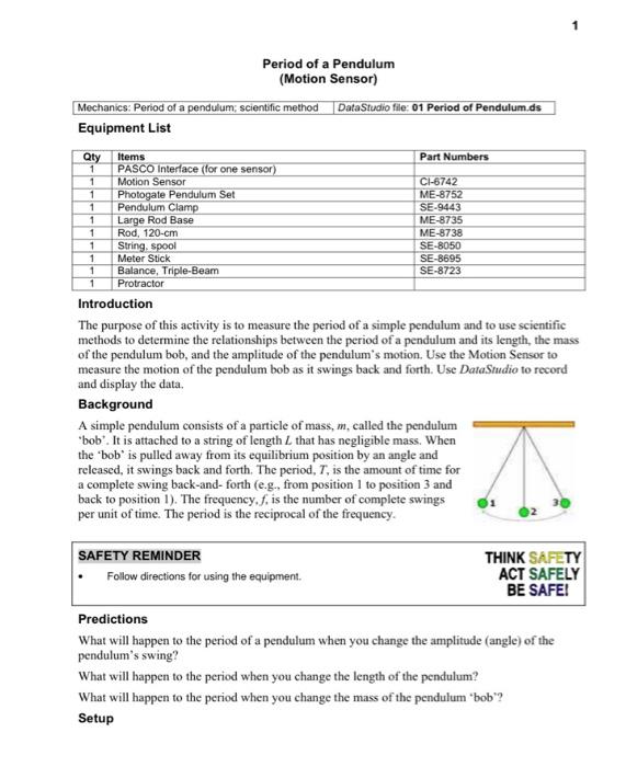 Solved Period of a Pendulum (Motion Sensor) Mechanics: | Chegg.com