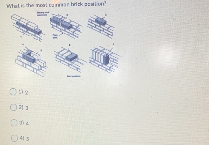 Solved What is the most common brick position? Brick 1) 2 2) | Chegg.com