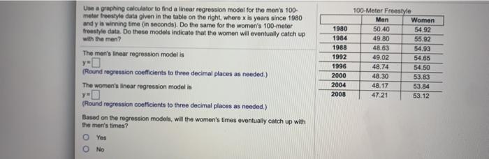 Solved Use a graphing calculator to find a linear regression | Chegg.com