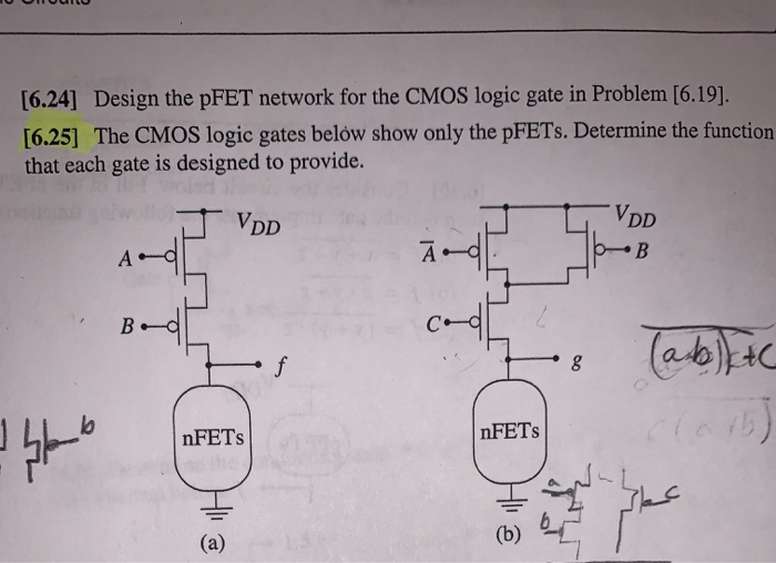 Solved [6.24] Design the pFET network for the CMOS logic | Chegg.com