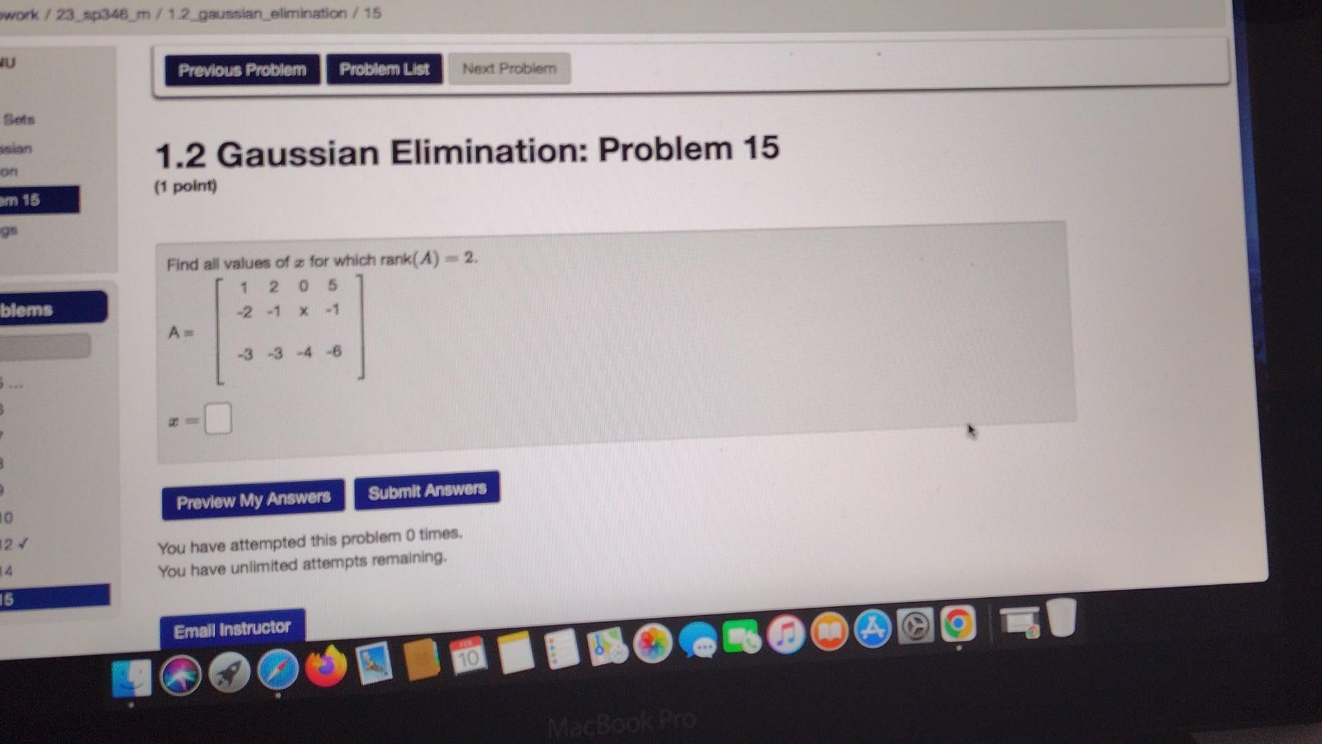 Solved 1.2 Gaussian Elimination: Problem 15 (1 point) Find | Chegg.com