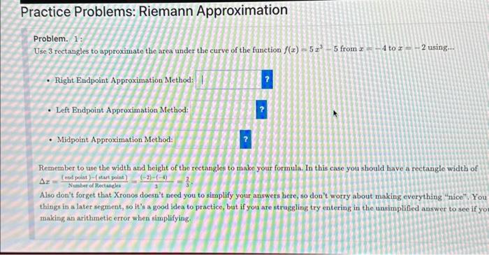 Solved Practice Problems: Riemann Approximation Problem. 1: | Chegg.com