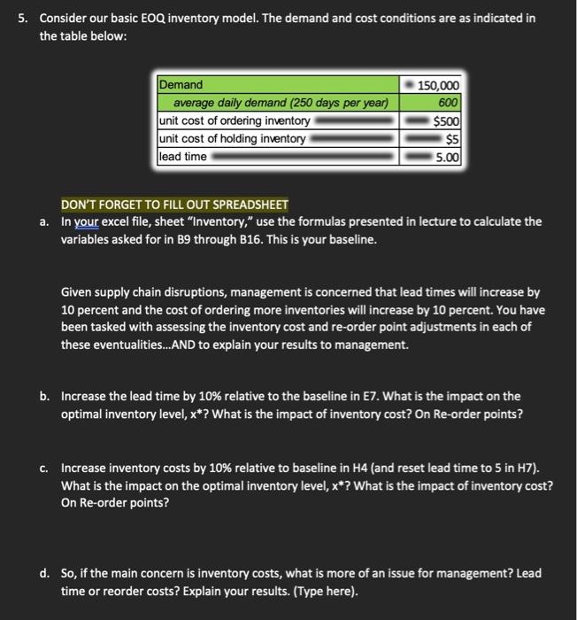 Consider our basic EOQ inventory model. The demand | Chegg.com