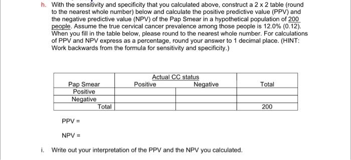 With the sensitivity and specificity that you | Chegg.com