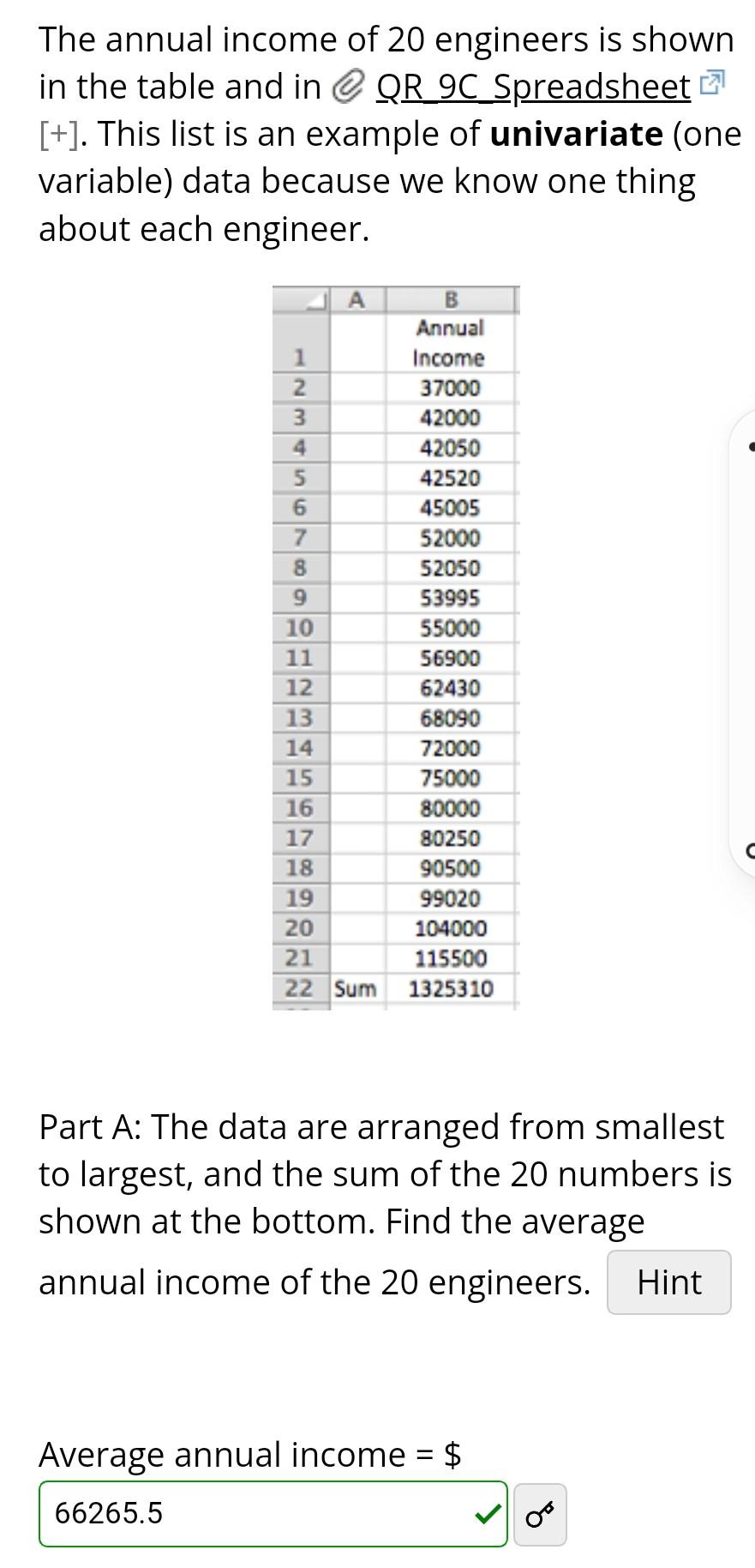 Solved The annual income of 20 engineers is shown in the | Chegg.com