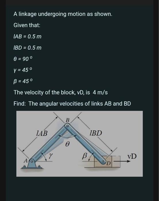 Solved A linkage undergoing motion as shown. Given that: IAB | Chegg.com