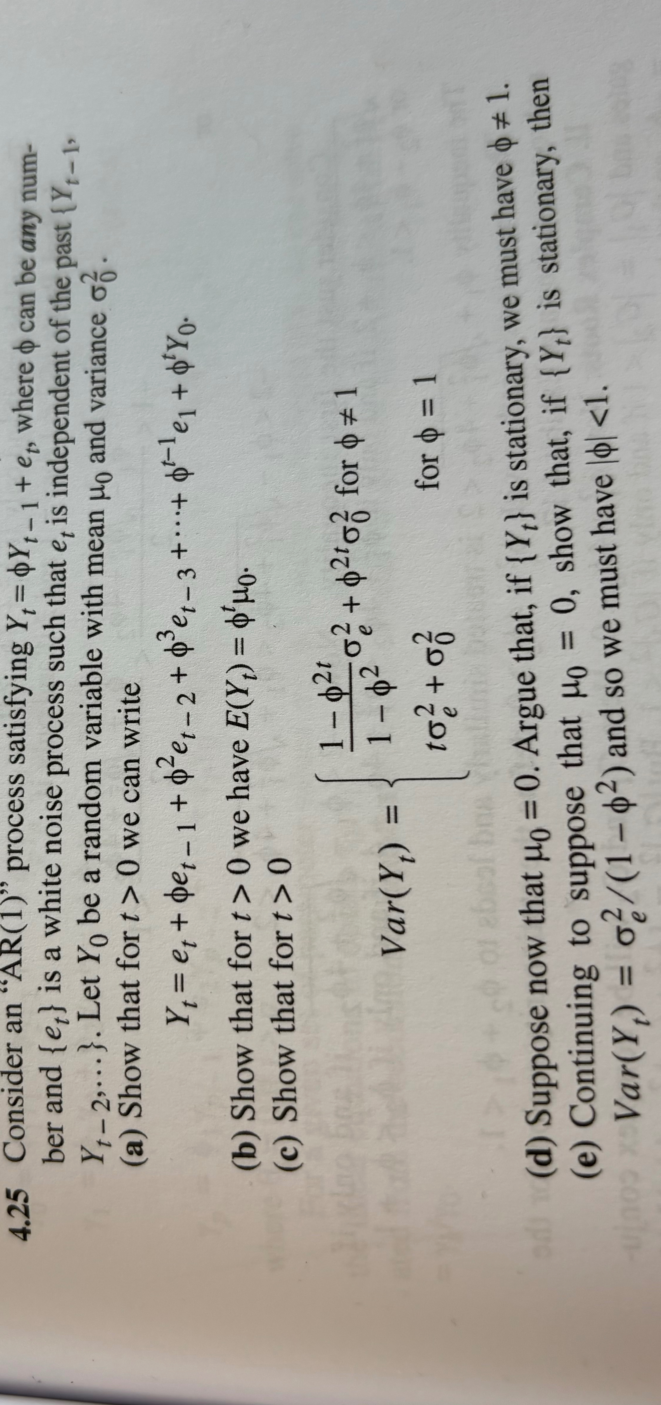 Solved Consider an "AR(1)" ﻿process satisfying Yt=\phi | Chegg.com