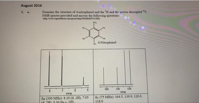 Solved Examine the structure of 4-nitrophenol and the 1H and | Chegg.com