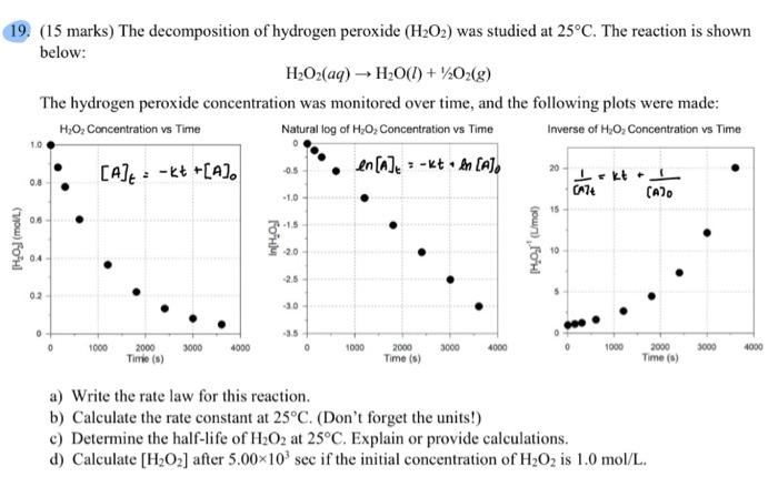 Solved 19. (15 marks) The decomposition of hydrogen peroxide | Chegg.com