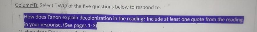 Solved Column B: Select TWO of the five questions below to | Chegg.com