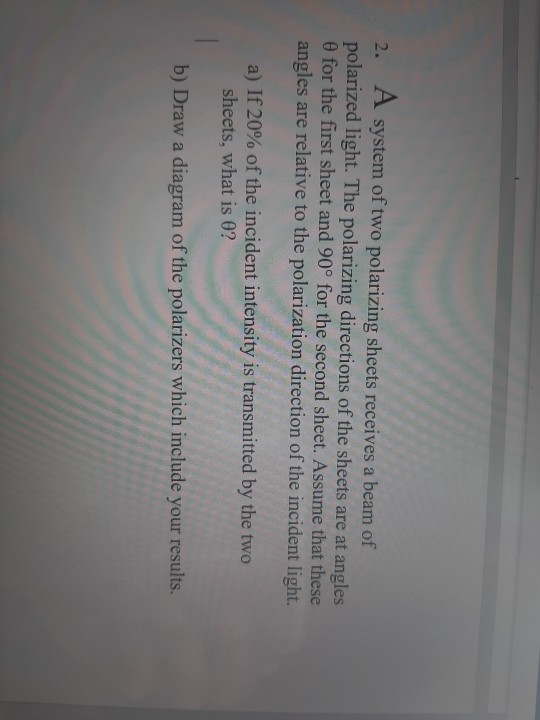 Solved 2. A system of two polarizing sheets receives a beam | Chegg.com