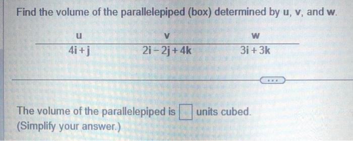 Solved Find the volume of the parallelepiped (box) | Chegg.com