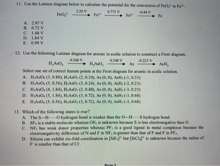Solved 11. Use the Latimer diagram below to calculate the | Chegg.com