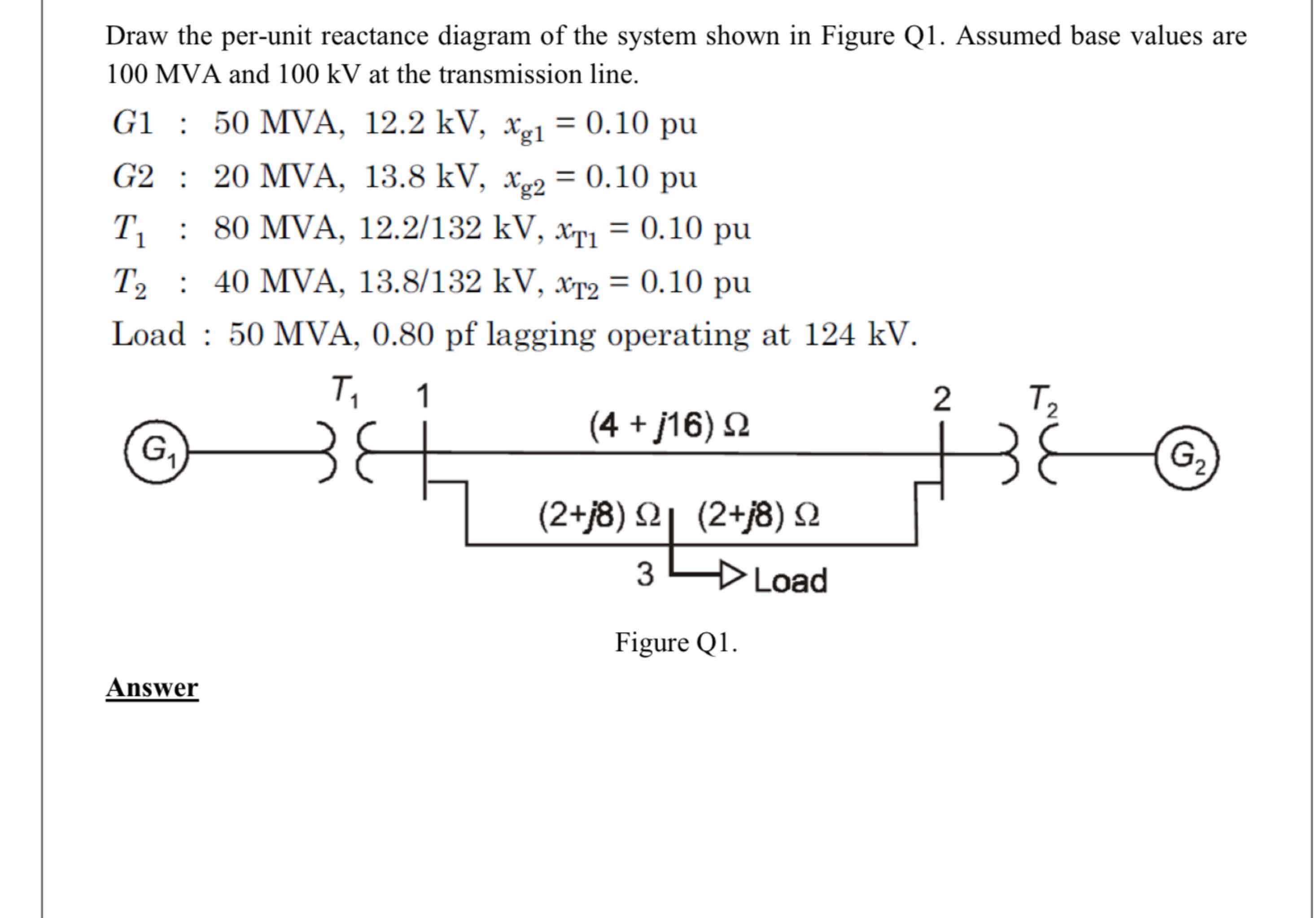 Solved Draw the per-unit reactance diagram of the system | Chegg.com