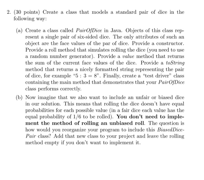Solved 2. (30 points) Create a class that models a standard | Chegg.com