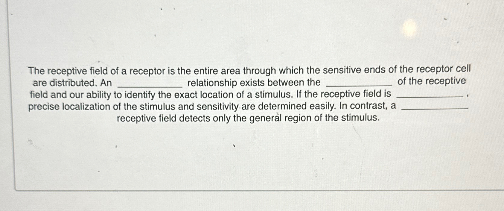 Solved The receptive field of a receptor is the entire area | Chegg.com