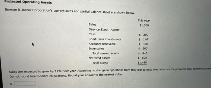 Solved Berman & Jaccor Corporation's current sales and | Chegg.com
