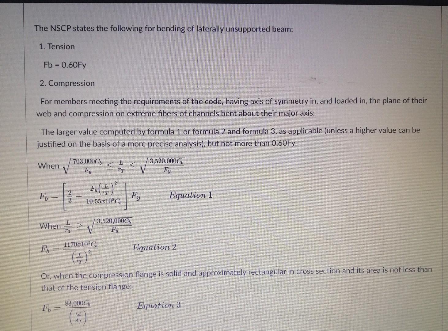 Solved The NSCP states the following for bending of | Chegg.com