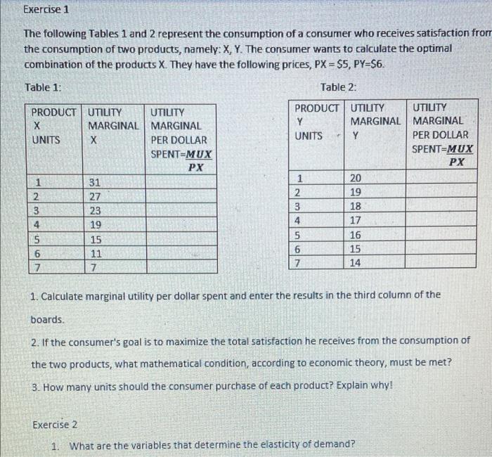 Solved Exercise 1 The following Tables 1 and 2 represent the | Chegg.com