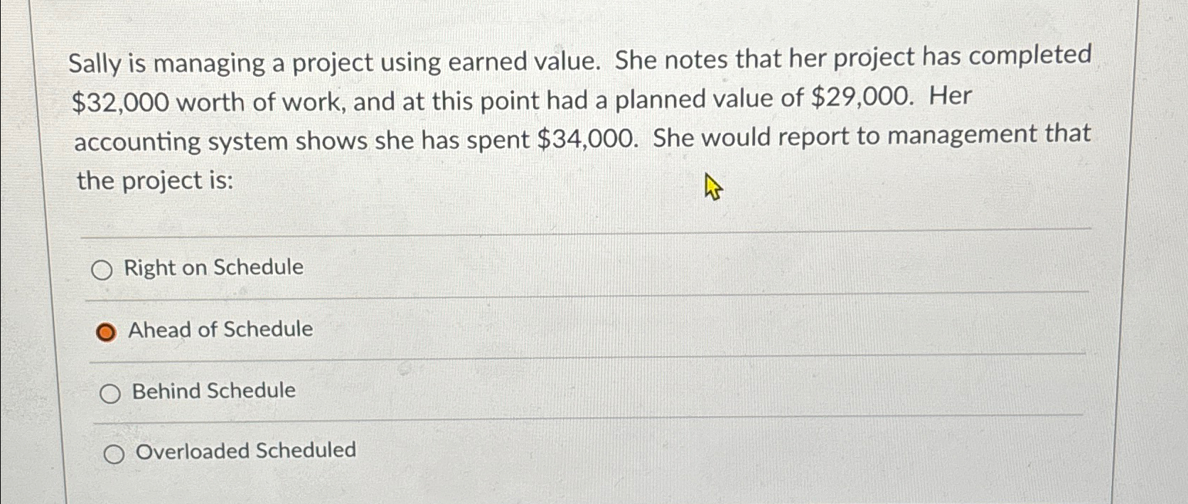 Solved Sally is managing a project using earned value. She | Chegg.com
