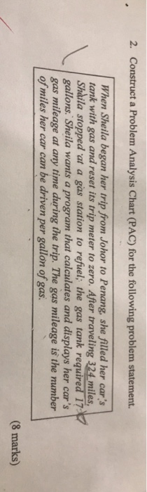 Solved 2. Construct a Problem Analysis Chart (PAC) for the | Chegg.com