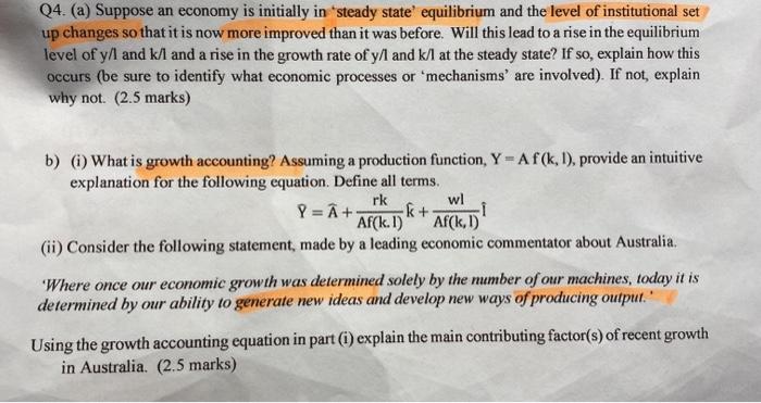 Solved b) (i) What is growth accounting? Assuming a | Chegg.com