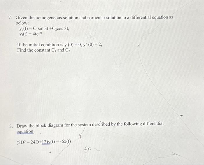 Solved 7. Given the homogeneous solution and particular | Chegg.com