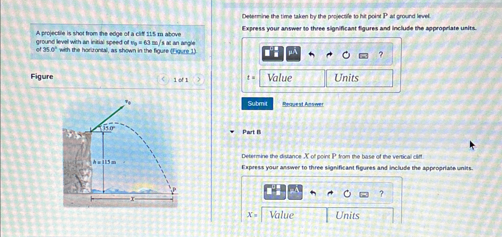 Solved A projectile is shot from the edge of a cliff 115m | Chegg.com