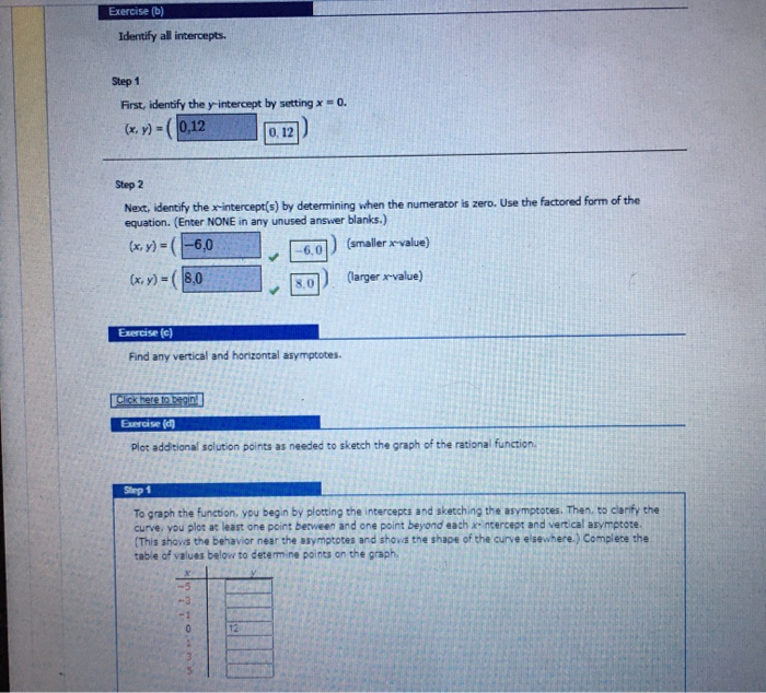 Solved Exercise (b) Identify all intercepts. Step 1 First, | Chegg.com
