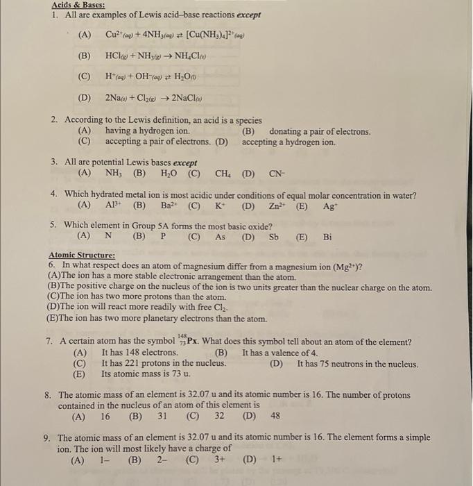Solved Acids \& Bases: 1. All are examples of Lewis | Chegg.com