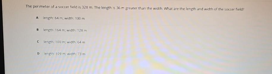 Solved The perimeter of a soccer field is 328m. ﻿The length | Chegg.com
