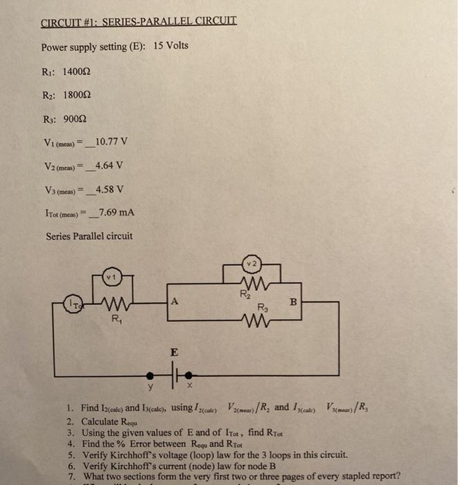 Solved CIRCUIT #1SERIES-PARALLEL CIRCUIT Power supply | Chegg.com