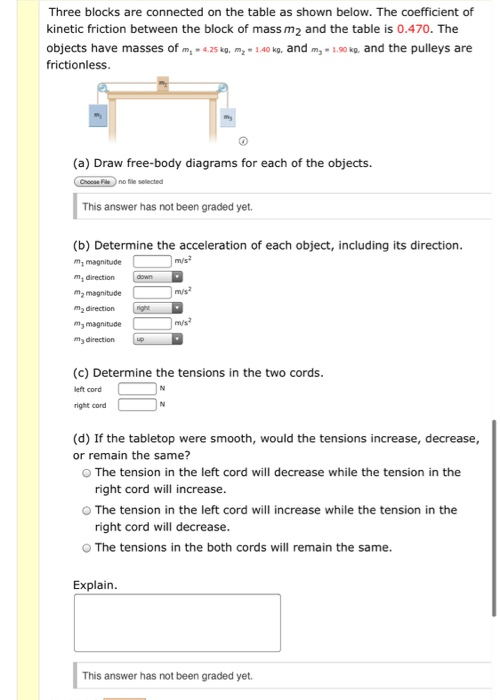 Solved Three blocks are connected on the table as shown | Chegg.com