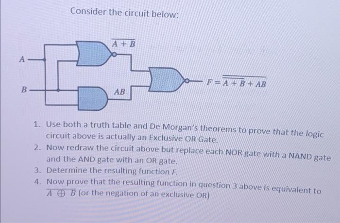 Solved A B Consider the circuit below: A+B F=A+B+ AB AB. 7 | Chegg.com