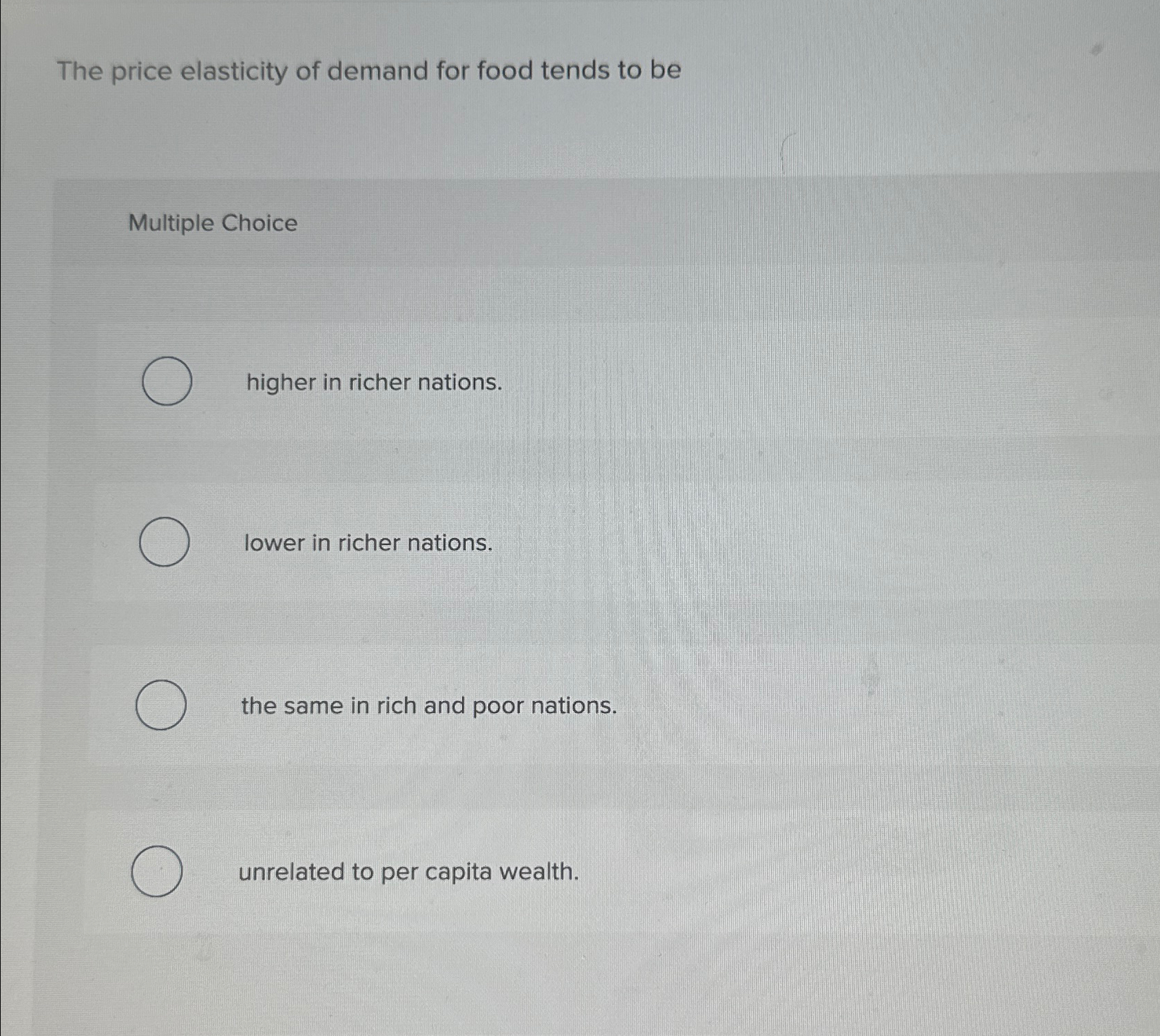 Solved The price elasticity of demand for food tends to | Chegg.com