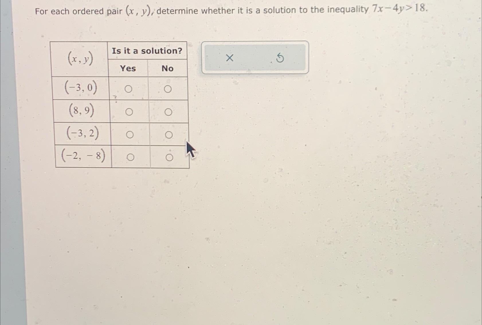 Solved For each ordered pair (x,y), ﻿determine whether it is | Chegg.com