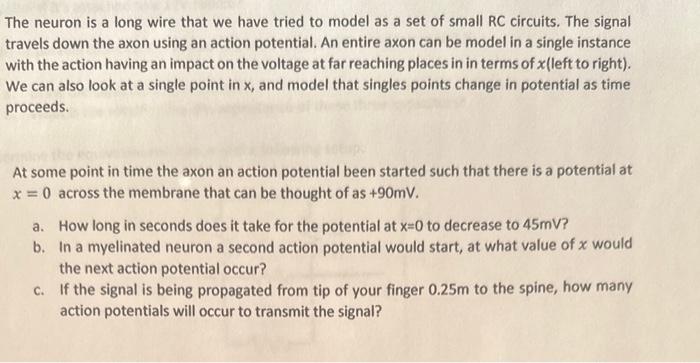 Solved The neuron is a long wire that we have tried to model | Chegg.com