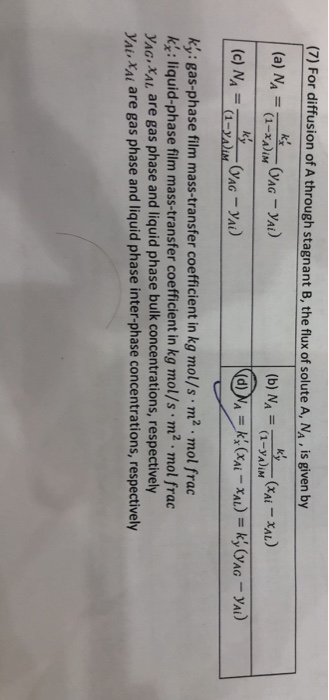 Solved musion of a through stagnant B, the flux of solute A, | Chegg.com