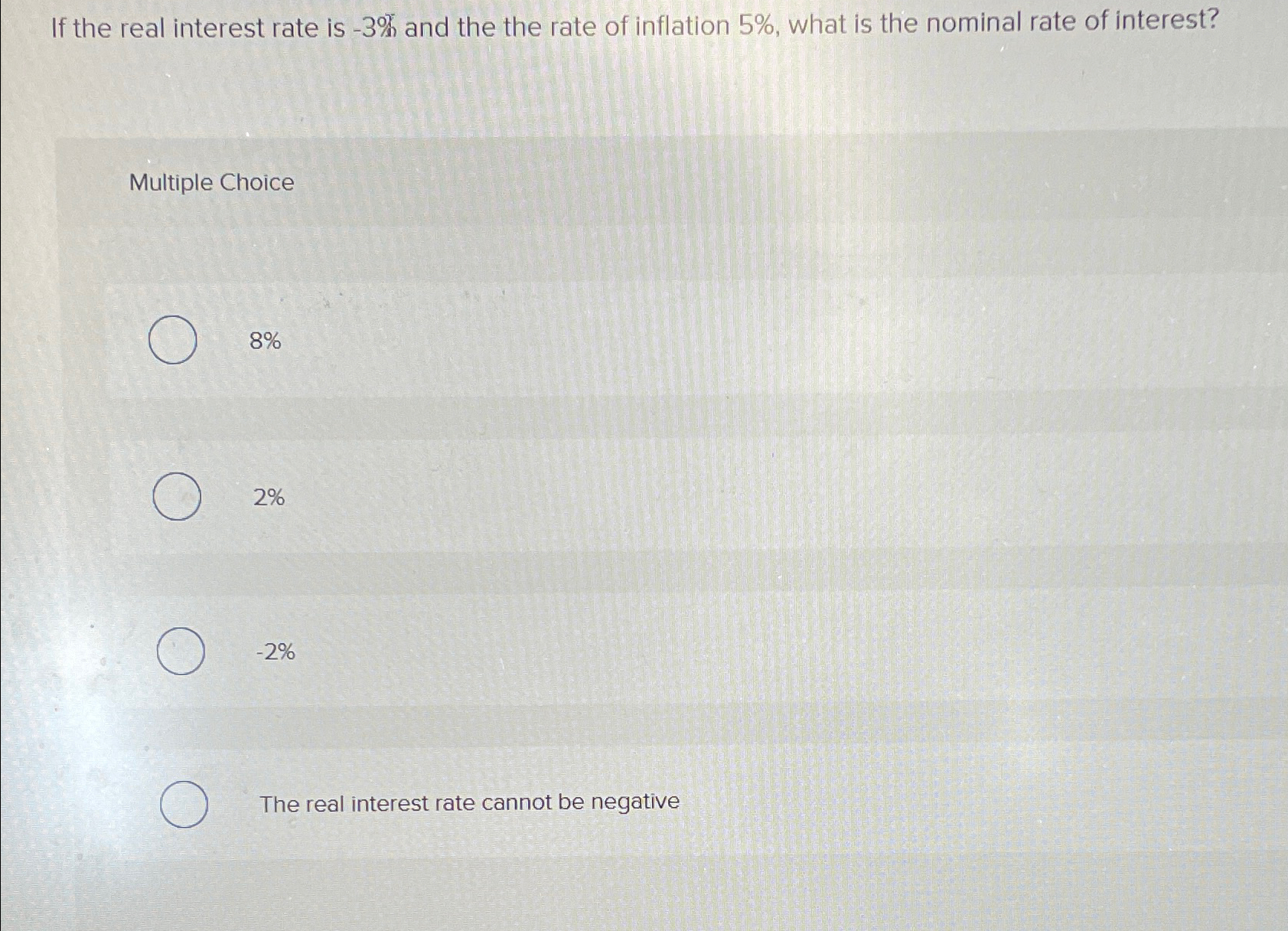 Solved If the real interest rate is -3% ﻿and the the rate of | Chegg.com