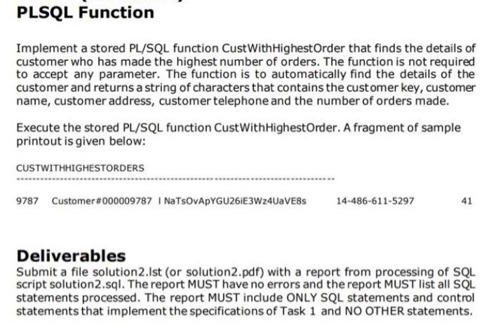 Solved Plsql Function Implement A Stored Plsql Function