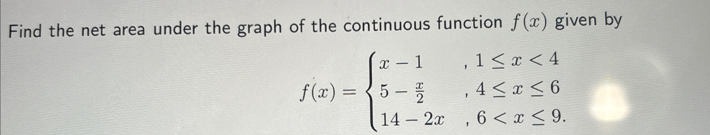 Solved Find the net area under the graph of the continuous | Chegg.com