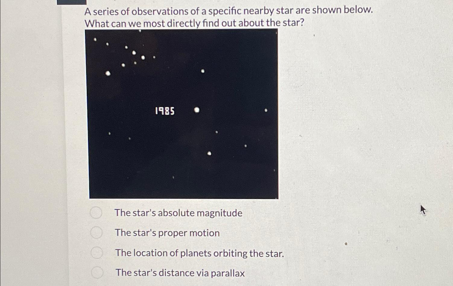 Solved A series of observations of a specific nearby star | Chegg.com