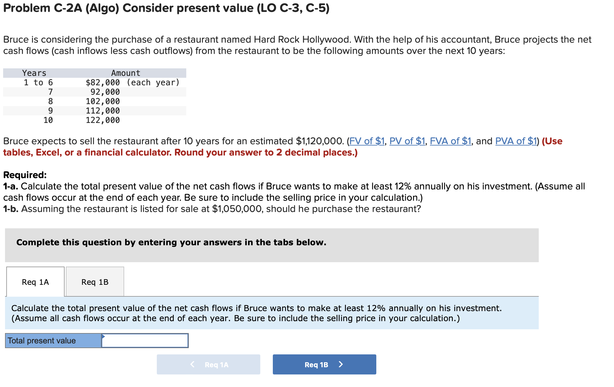 Solved Problem C-2A (Algo) ﻿Consider present value (LO C-3, | Chegg.com