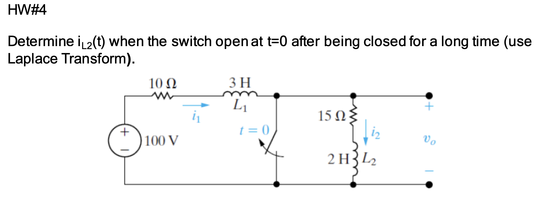 Solved HW#4Determine iL2(t) ﻿when the switch open at t=0 | Chegg.com